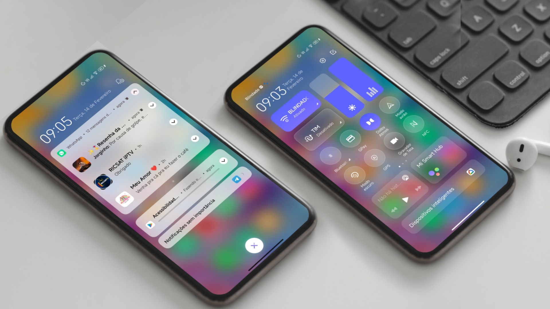 Instale Agora! Miui 14 Central de Controle Tema - Top D+ - iOS Blur Modo Escuro e Claro ...